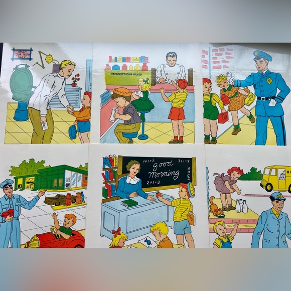 Art | Vintage 196s Child Laminated Community Helper Posters Set Of 12 ...
